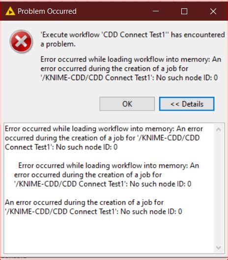 no such node id 0 error while executing a workflow in server knime