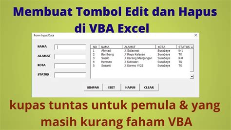 membuat tombol edit dan hapus di vba excel youtube