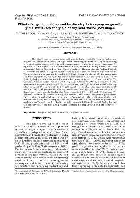 Pdf Effect Of Organic Mulches And Kaolin Clay Foliar Spray On Growth