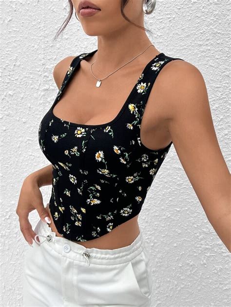 Shein Qutie Ditsy Floral Print Bandana Hem Crop Tank Top Shein Uk