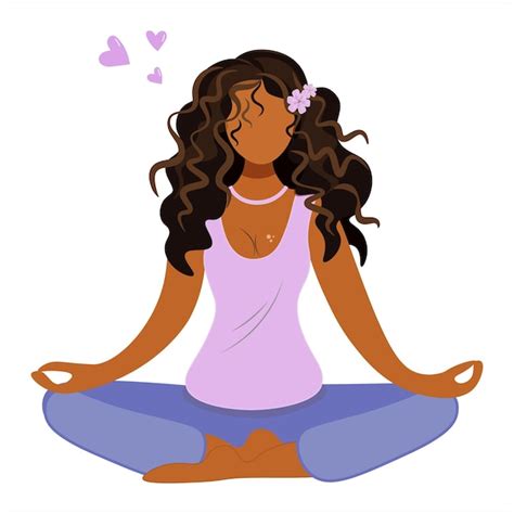 Premium Vector A Darkskinned Woman Sits In A Lotus Position Meditates