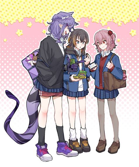 Safebooru 3girls Absurdres Bag Black Hair Black Jacket Black Socks