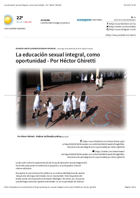 Pdf La Educación Sexual Integral Como Oportunidad Hector Ghiretti