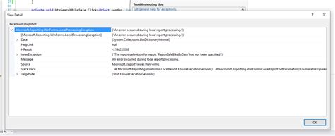 c an error occurred during local report processing in c winforms