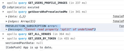 graphql react native subscription error {message cannot read