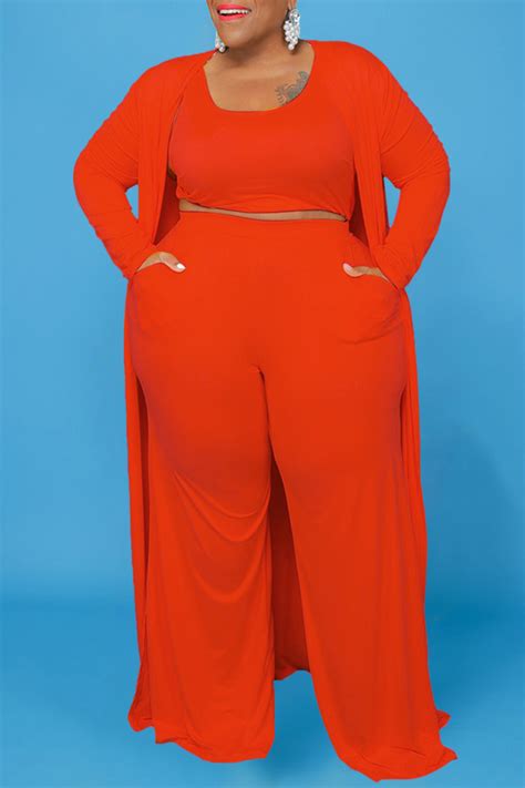 Wholesale Casual Solid Basic U Neck Plus Size Three Piece Set K92810 Online