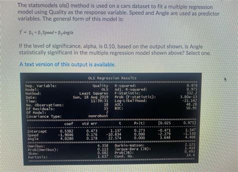 solved the statsmodels ols method is used on a cars dat