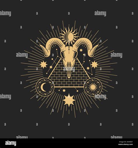 Occult Esoteric Pentagram Sign With Goat Skull Egyptian Pyramid Star