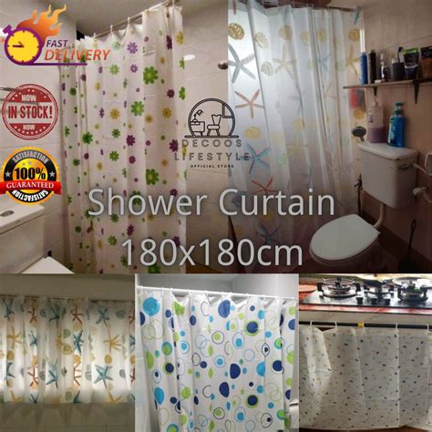 180x180cm Shower Curtain Peva Waterproof Langsir Kalis Air Bilik Mandi
