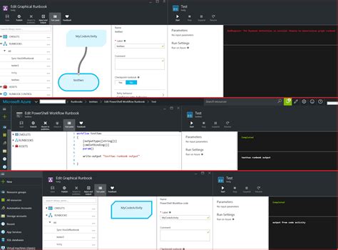 powershell azure automation graphical runbook can t execute other
