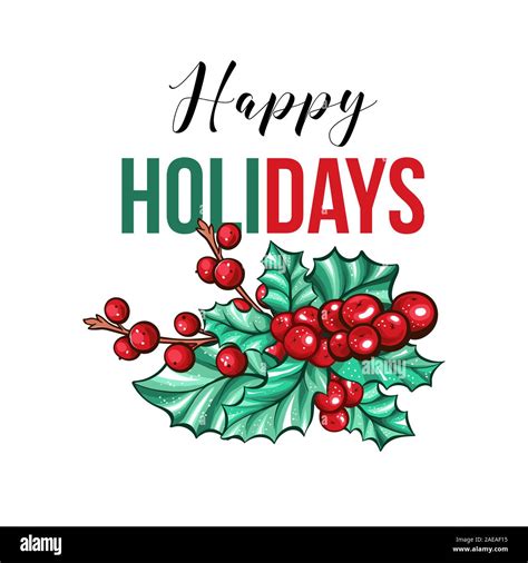 Felices Fiestas T Card Template Con Bayas De Acebo Clipart De