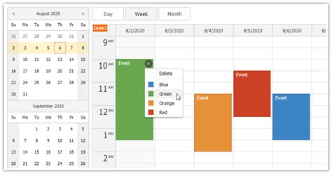 html5 javascript calendar with day week month views php mysql