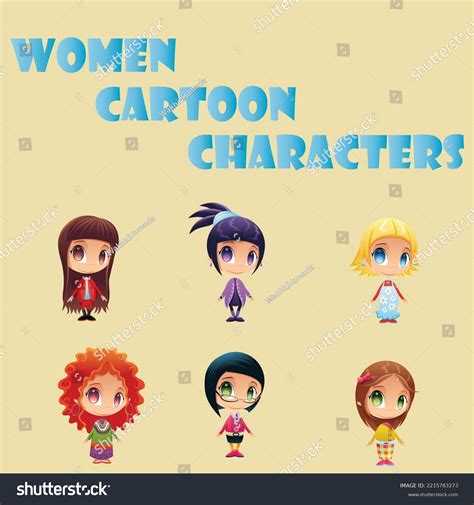 Collection Cute Cartoon Female Characters Light Stock Vector Royalty