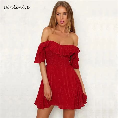 Buy Yinlinhe Red Off Shoulder Summer Dress Short