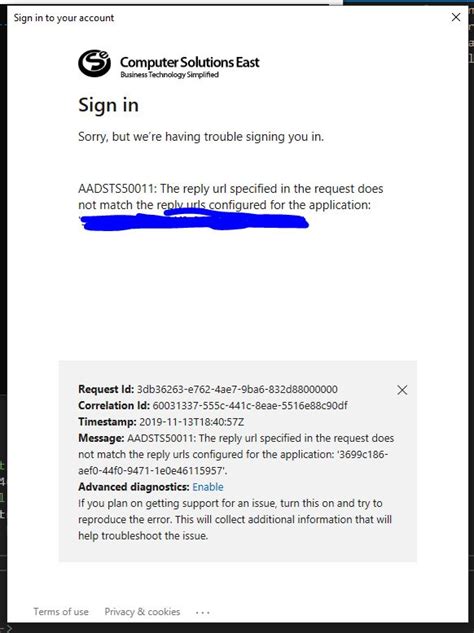 sdksamples aadsts50011 the reply url specified in the request does