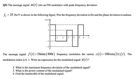 solved q5 the message signal m t into an fm modulator with