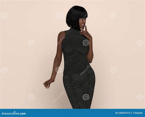 3d Render Portrait Of A Smiling Young Beautiful Black Woman In Front