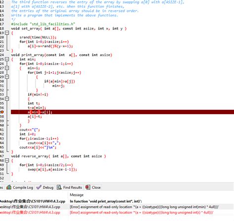 c [error] assignment of read only location a sizetype long