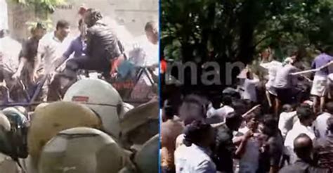 Youth Congress Workers Pelt Police With Stones In Kochi R Indiaspeaks