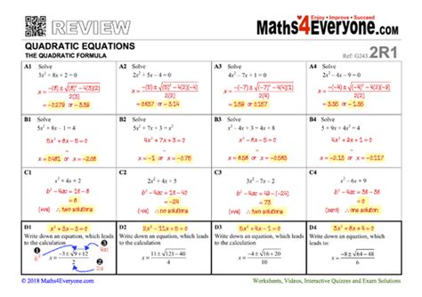 Gcse Revision Quadratic Formula Teaching Resources