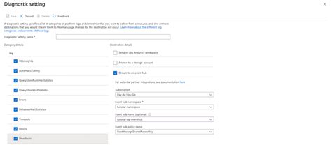 azure sql logging setup and configuration example