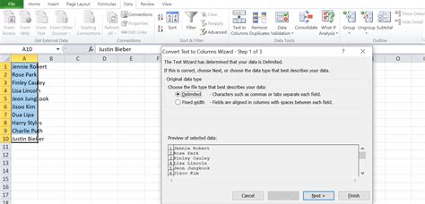 how to split excel cells using a delimiter
