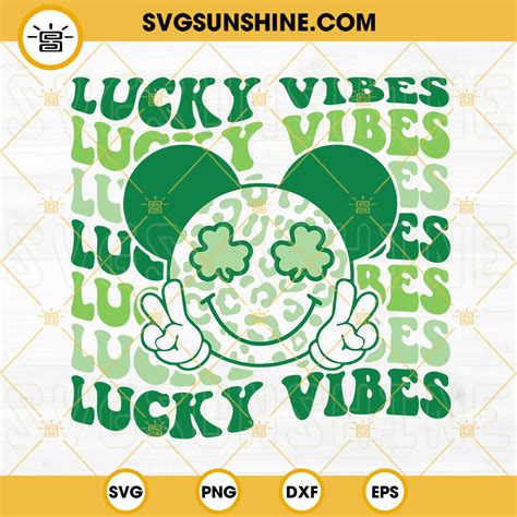 Lucky Vibes Svg Mickey Mouse Smiley Face Svg Shamrock Svg Retro St