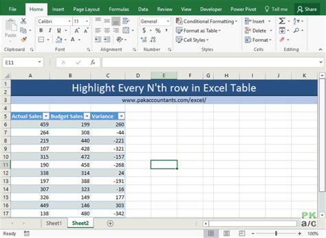 highlight every nth row in excel tables how to