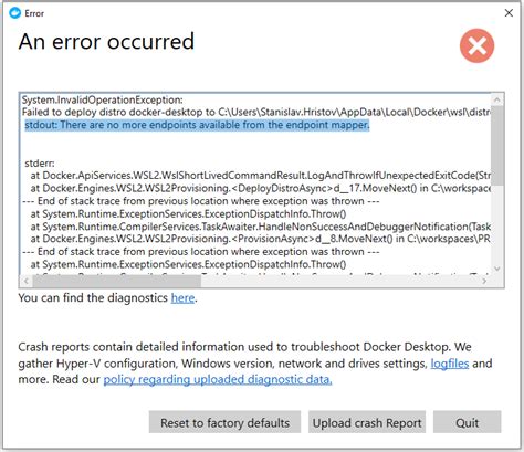 systemvalidoperationexception failed to deploy distro docker