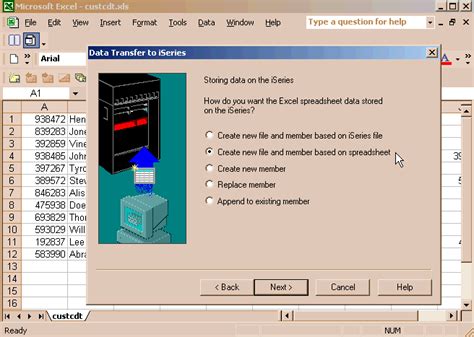 using the microsoft excel data transfer to iseries server add in