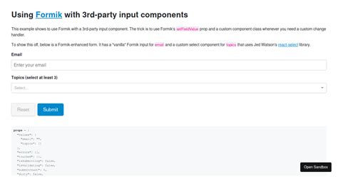 formik react select fieldarray example codesandbox