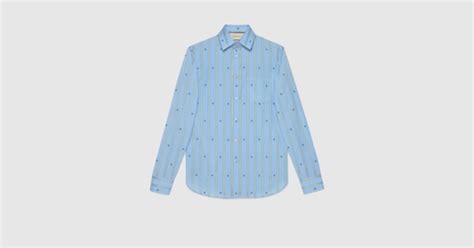 Gucci Cotton Shirt With Bee Stripe Fil Coupé 625883zaedh4043