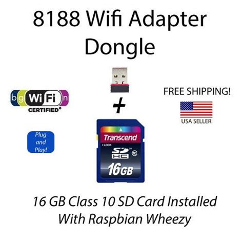 16gb sd wifi usb card for raspberry pi installed with “wheezy” and