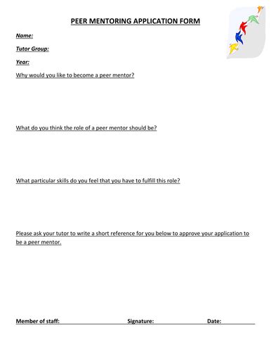 peer mentoring application form teaching resources