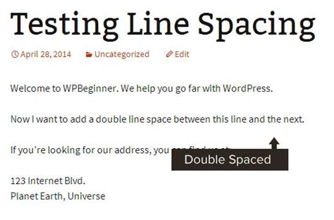 how to add single double line spacing in wordpress