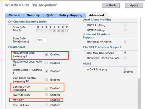 flexconnect central dhcp configuration example cisco