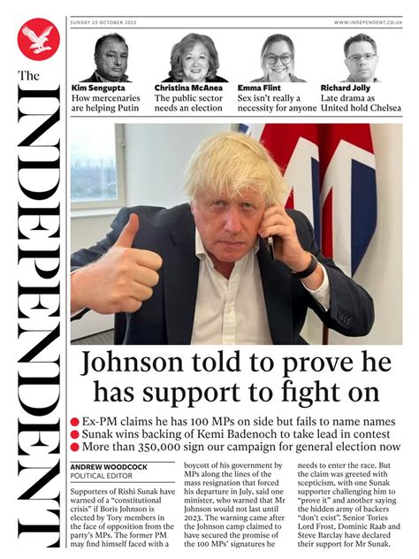 Independent On Sunday Front Page 23rd Of October 2022 Tomorrows
