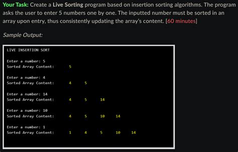 solved your task create a live sorting program based on