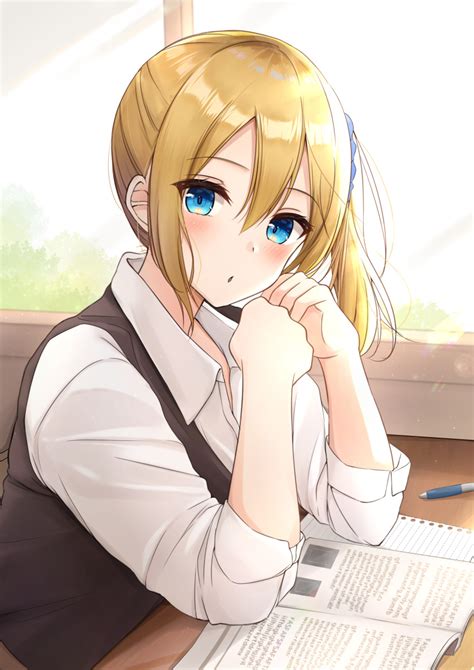 Safebooru 1girl Absurdres Bangs Black Vest Blonde Hair Blue Eyes Blue