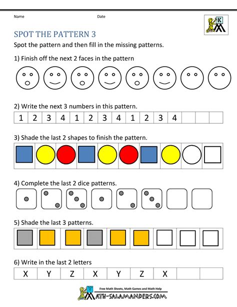 patterns numbers worksheets