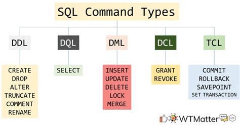sql command types ddl dql dml dcl and tcl wtmatter in 2020 sql