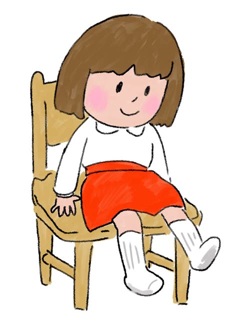 無料イラスト、楽しそうに椅子に座る女の子のイラスト 無料イラスト集＊商用可＊まえみちイラスト