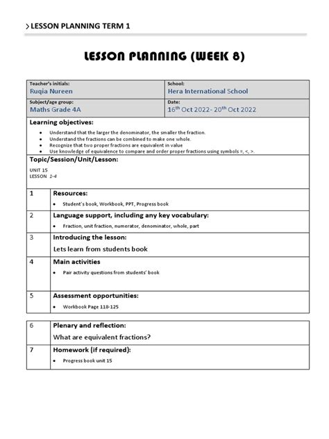 Lesson Plan Grade 4 Term 1 Pdf