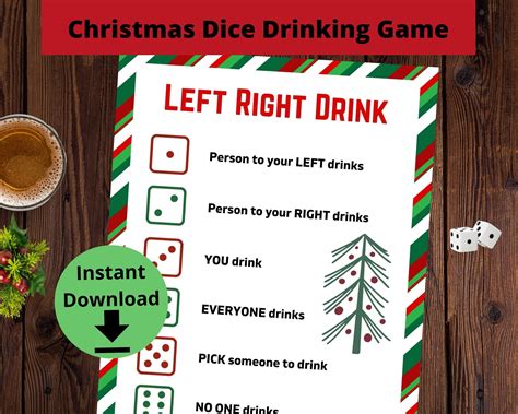 Christmas Party Drunk Dice Game Left Right Drink Adult Christmas