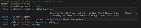 property validate does not exist on type vue vetur