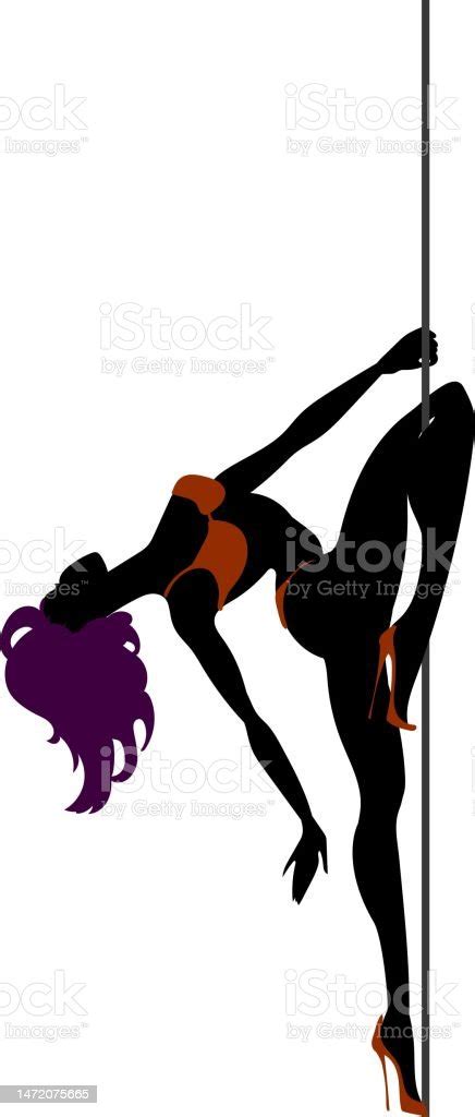Black Silhouette Of Pole Dancer Isolated On White Background Stock