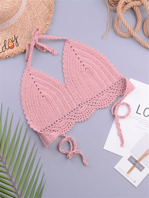 Buy Urbanic Women Pink Solid Crochet Bikini Swimwear For Women