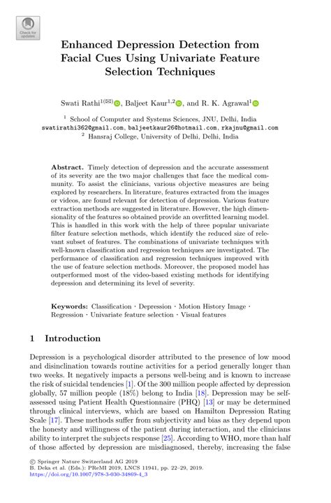 Pdf Enhanced Depression Detection From Facial Cues Using Univariate