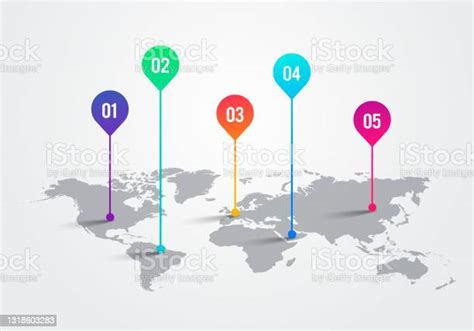 Vector Light World Map With Infographic Pointer Marks Communication
