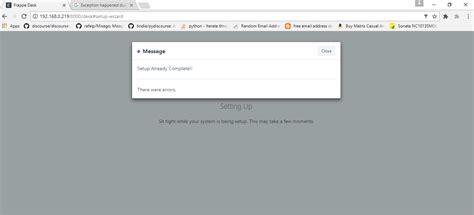 installation setup error setup already complete there were errors